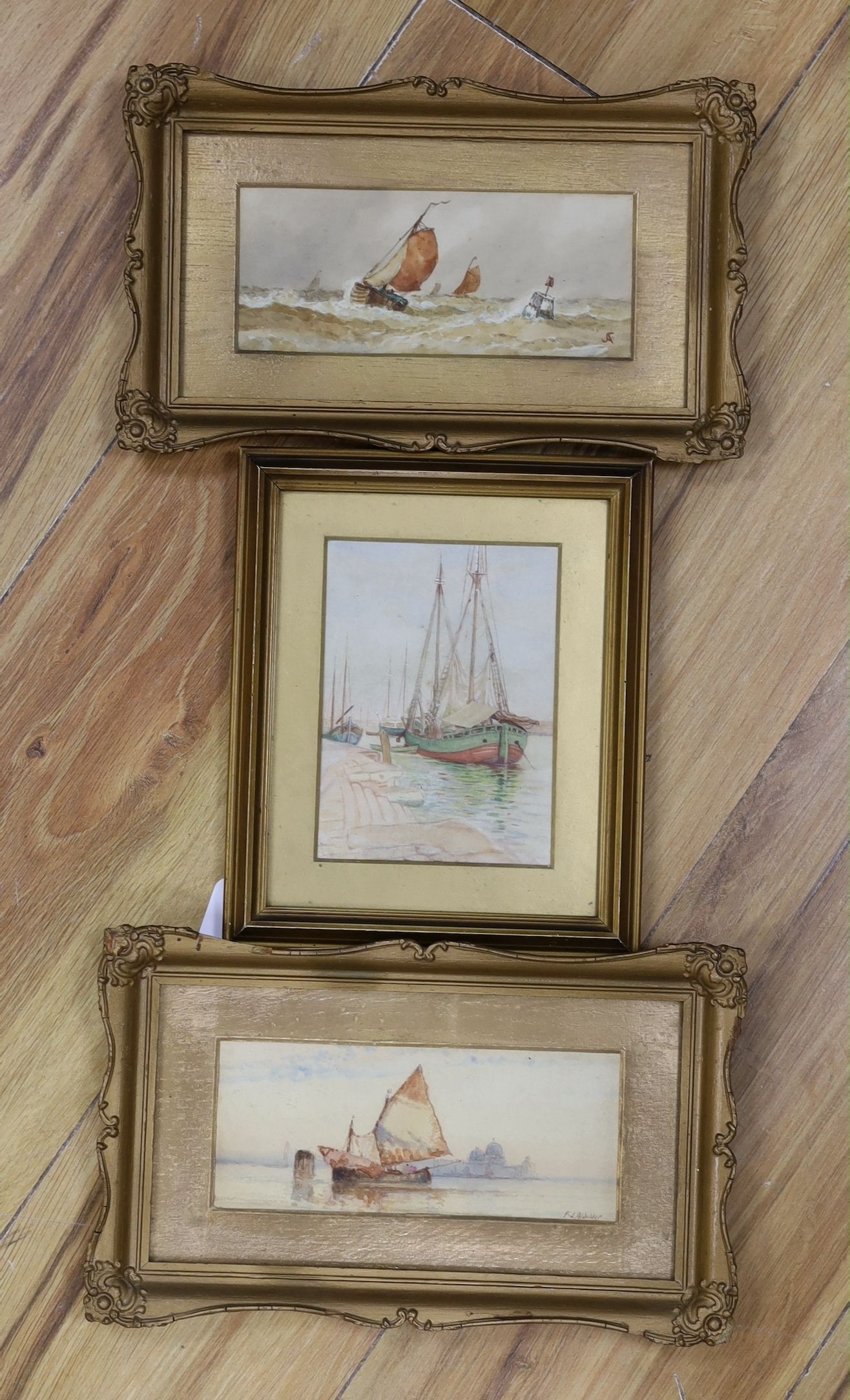 Frederick James Aldridge | Fishing boats at sea and Ship in harbour ...
