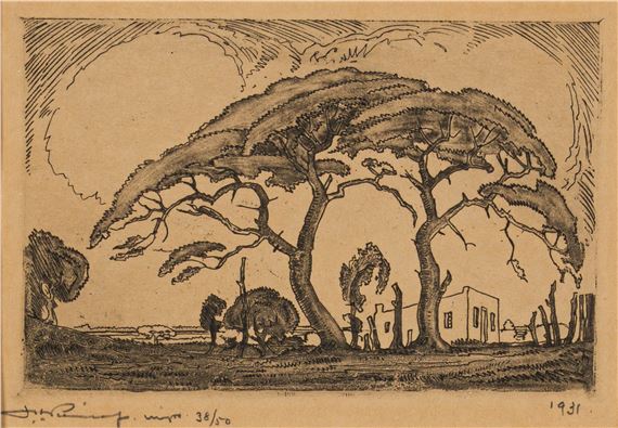 Jacob Hendrik Pierneef | Camel Thorn Tree and Voortrekker House (1931 ...