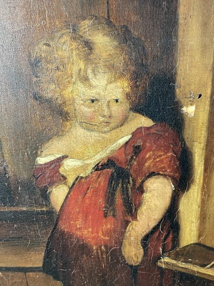 Augustus Edwin Mulready | oil on board, A naughty child standing in the ...