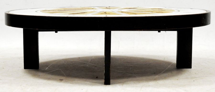 Roger Capron | Oval coffee table with a tray composed of ceramic tiles ...