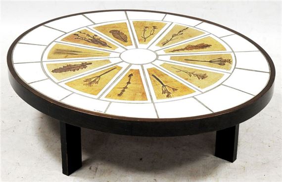 Roger Capron | Oval coffee table with a tray composed of ceramic tiles ...