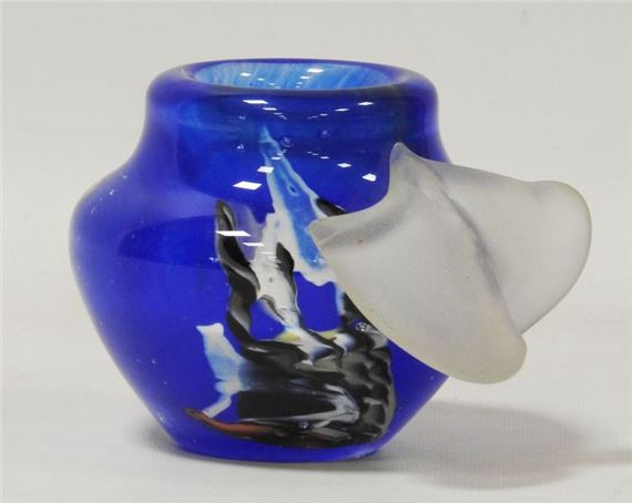 Patrick Lepage | Vase with shoulder in blown glass in blue and orange ...