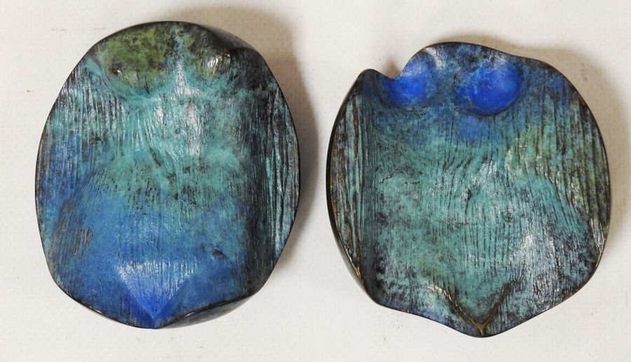 René Berthet | Pebble in bronze with a shaded blue patina opening and ...