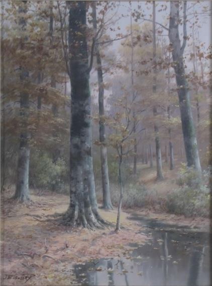 John E. Bundy | John E Bundy 16x12 Gouache Autumn Beeches | MutualArt
