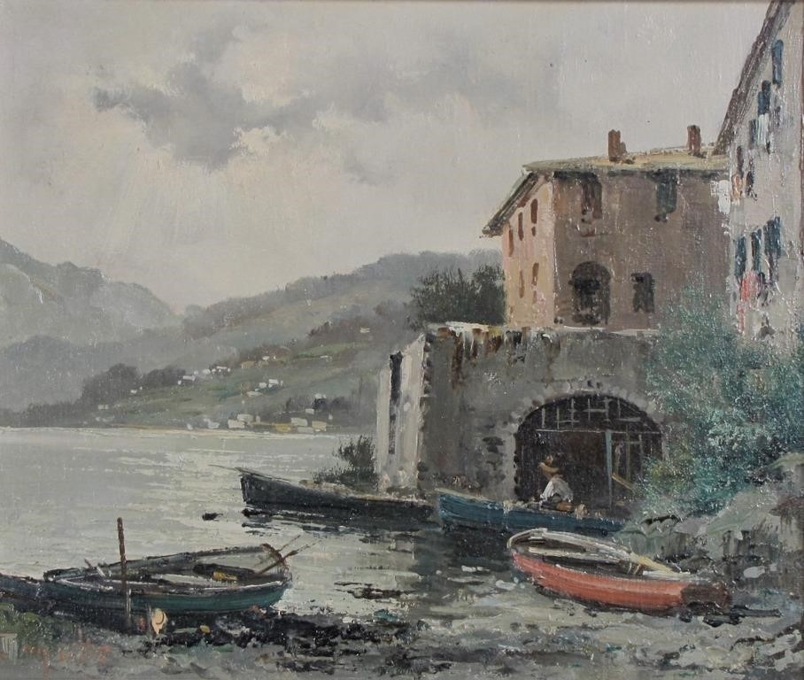 Ercole Magrotti | Ercole Magrotti 10x12 O/C Italian Rowboats | MutualArt