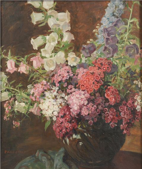 Frederick Stead | Still life of Sweet Williams, Delphiniums and ...