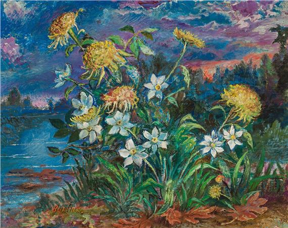 David Burliuk | Flowers by the River | MutualArt