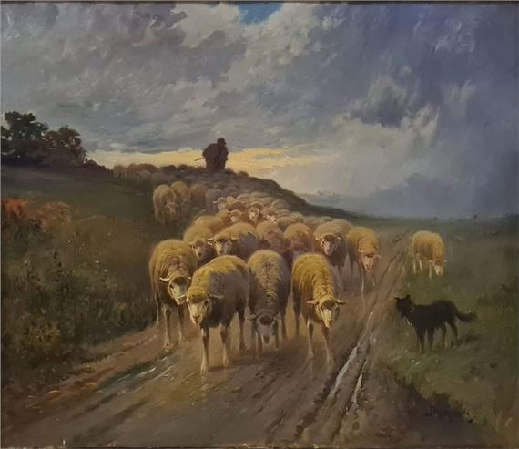A. Derians | Shepherd and his sheep at dusk | MutualArt