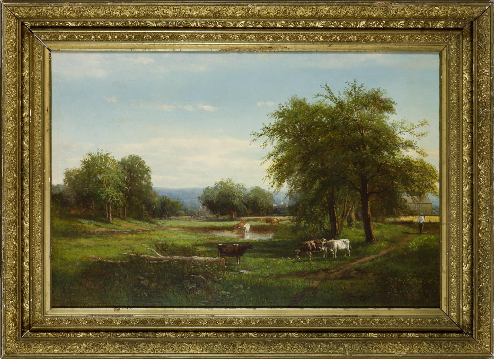 James McDougal Hart | Cows Grazing Along a Stream | MutualArt