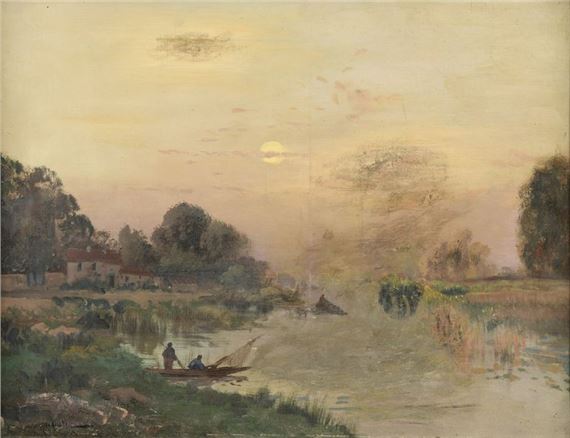 Gaston Anglade | River banks at dusk | MutualArt