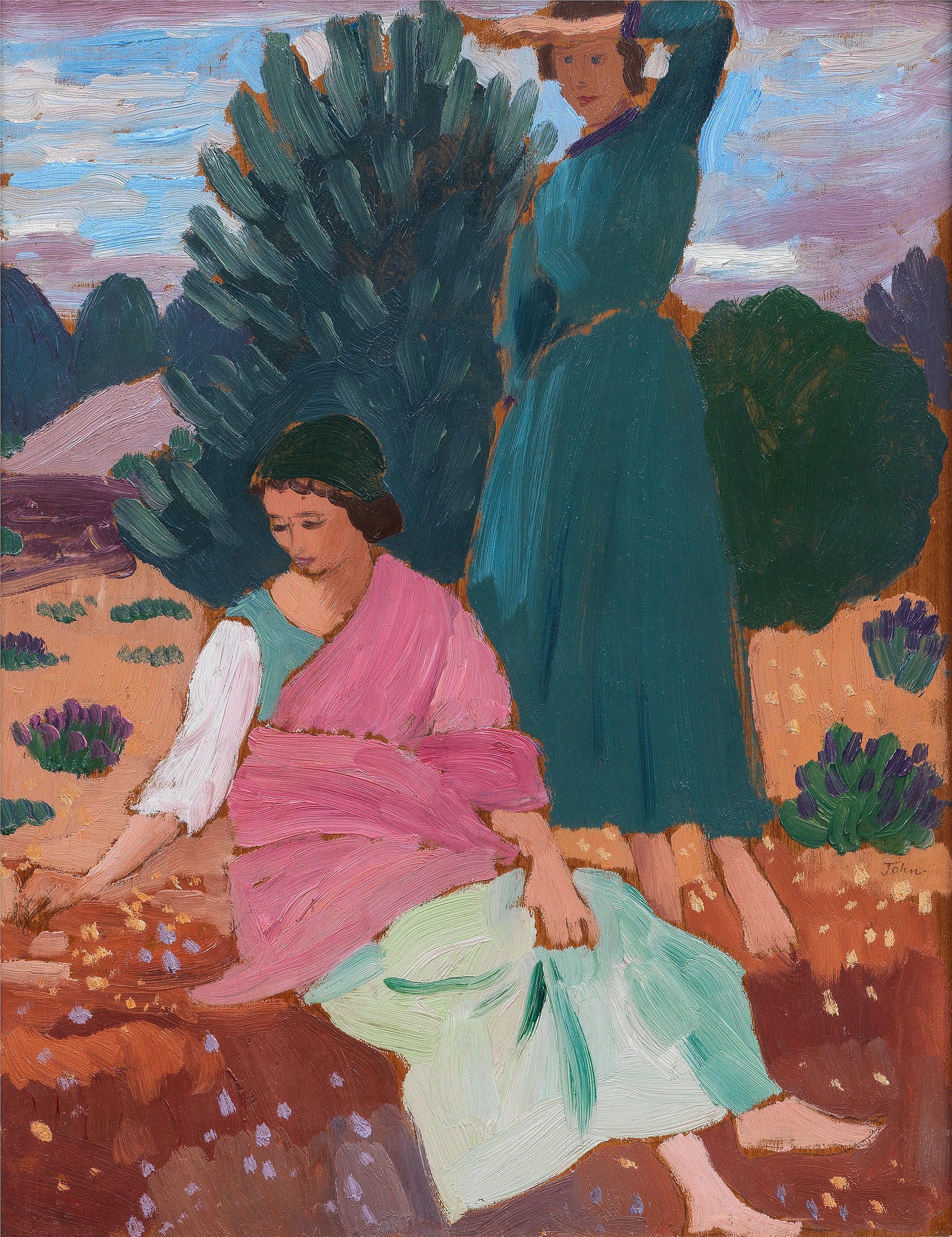 Augustus Edwin John | Two women in a Mediterranean landscape | MutualArt