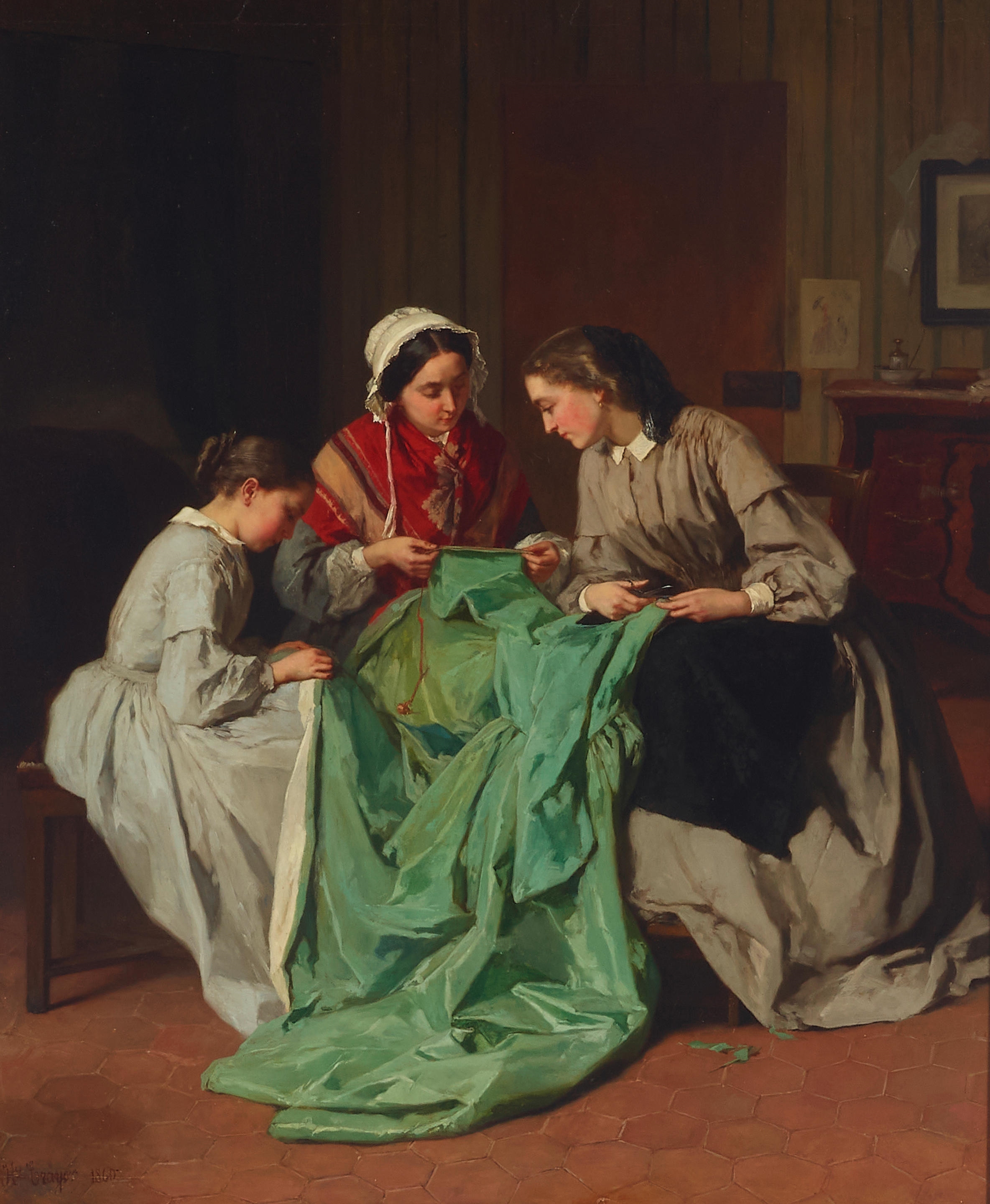 Jules Trayer | The dressmakers (1860) | MutualArt