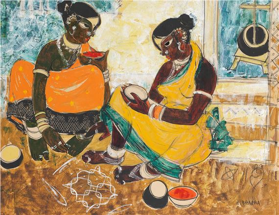 B. Prabha | Untitled (Village Scene) (Early 1950s) | MutualArt