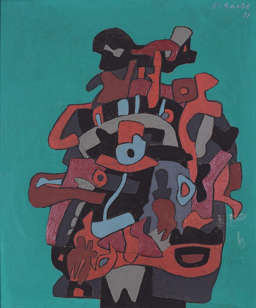 František Gross | Head on a green background (1984) | MutualArt