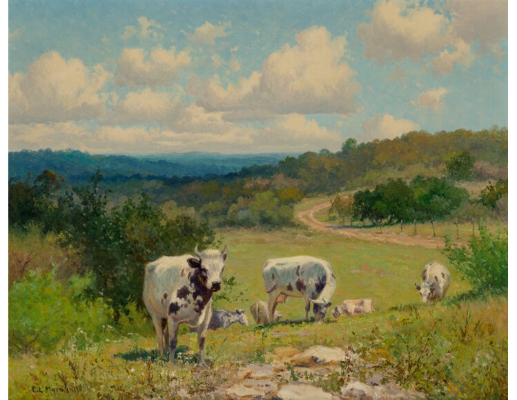 Edwin L. Marshall | Cattle Grazing in a Hilly Landscape | MutualArt
