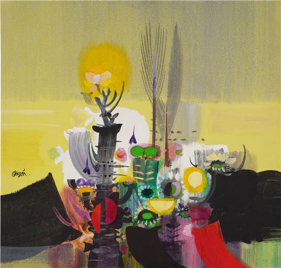 Alejandro Obregón | Flores y toro (Circa 1980) | MutualArt