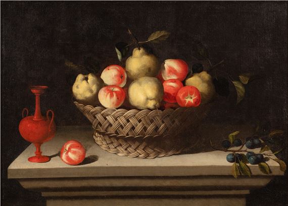 Bernardo Polo | Nature morte aux pommes et aux poires dans un panier | MutualArt