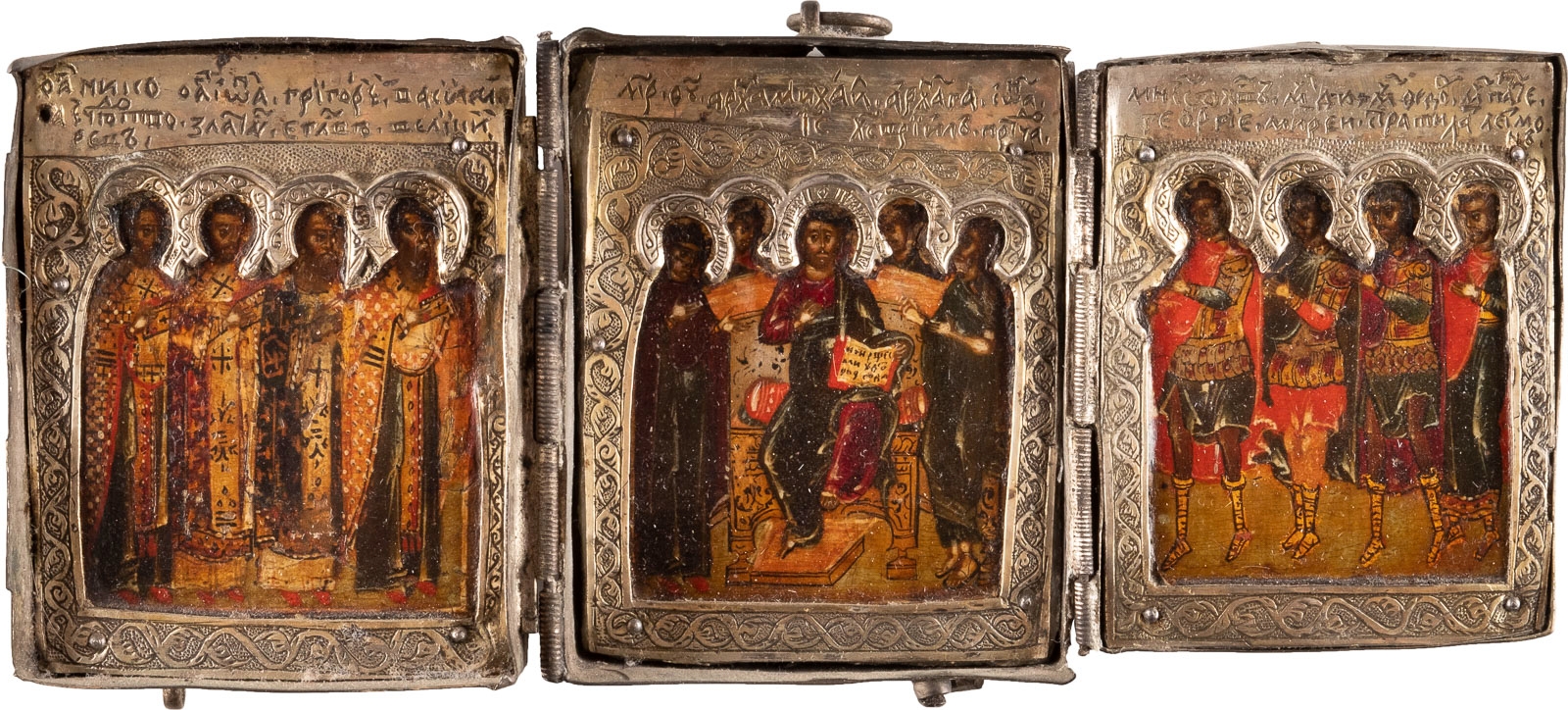 Russian School, 17th Century | A VERY FINE MINIATURE TRIPTYCH SHOWING THE EXTENDED DEISIS ...