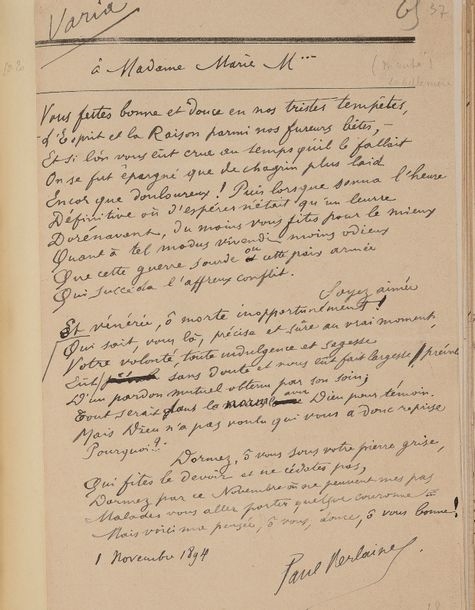 Paul Verlaine | COLLECTION of 56 autographed POEMS signed P. Verlaine ...