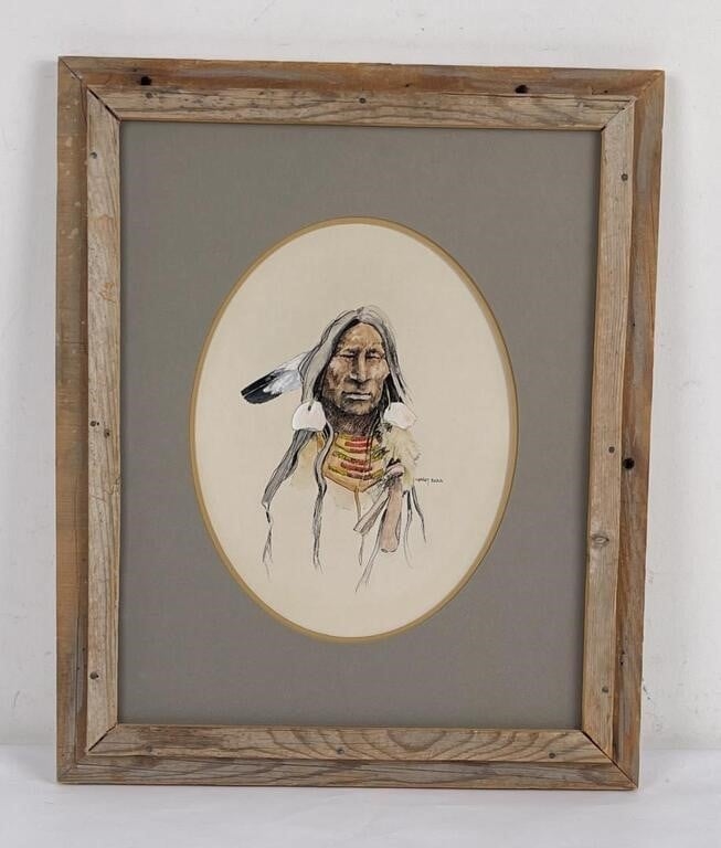 Charles Bear | Charles Bear Montana Indian Watercolor Painting (1850s ...
