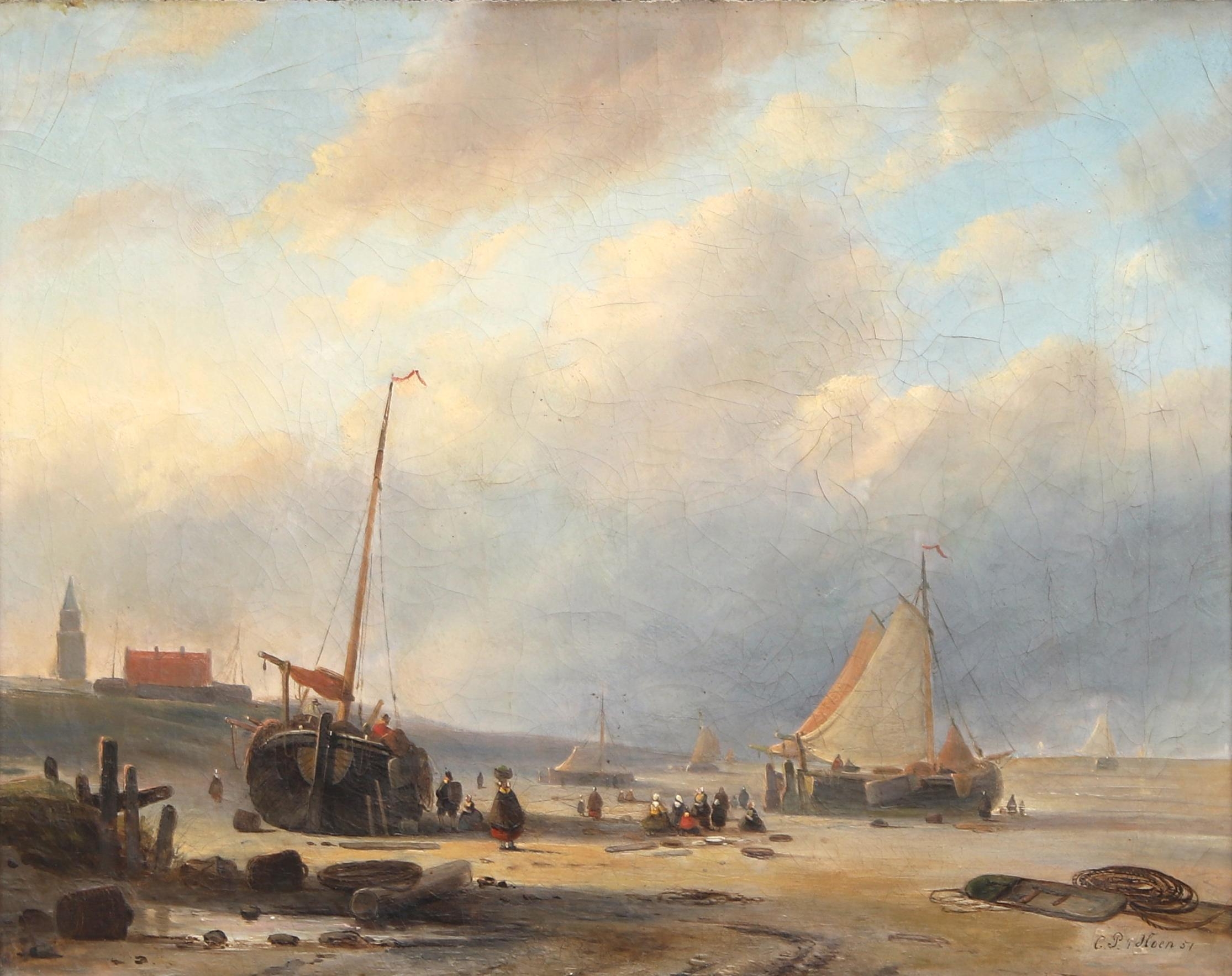 Cornelis Petrus 't Hoen | Strandgezicht met binnenhalen van de visvangst (51) | MutualArt