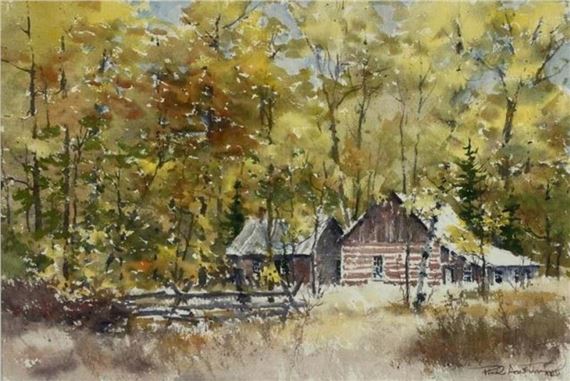 Phil Austin | An Original watercolor painting, depicting a cabin in the ...