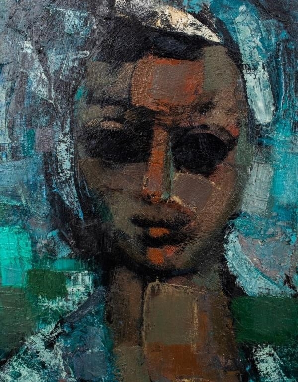 Robert Cariola | oil on panel board painting depicting a Cubist abstract expressionist portrait ...