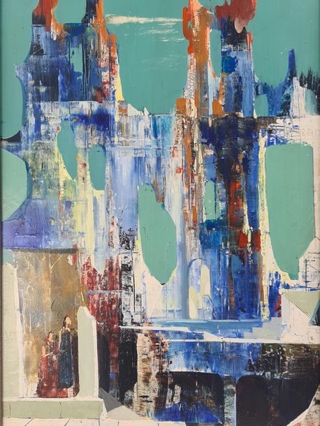 Marcel Delmotte | Women in a surrealist architecture (1969) | MutualArt