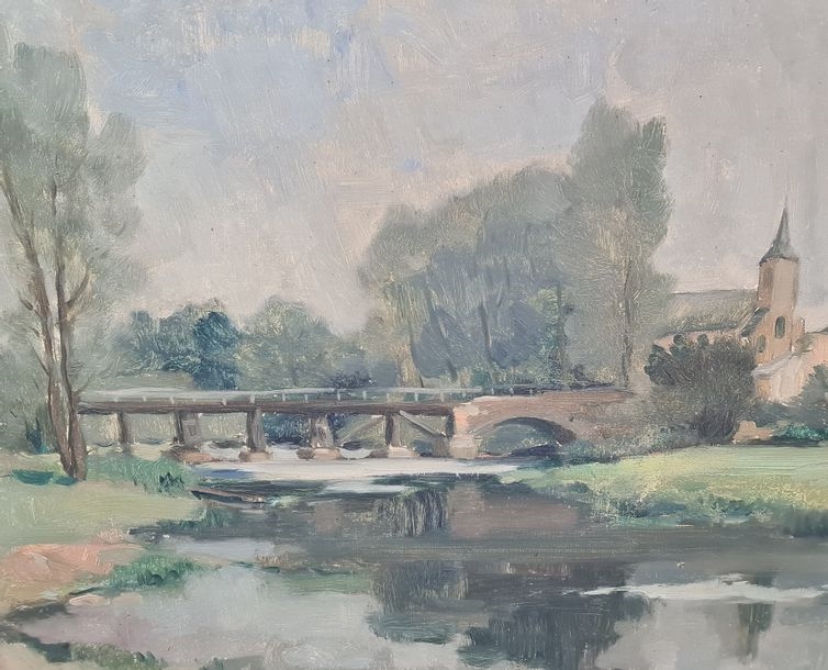 Gustave Camus | Bridge over the river at the foot of the village ...