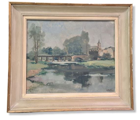 Gustave Camus | Bridge over the river at the foot of the village ...