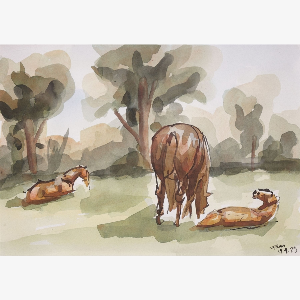 Thierry Faure | Trois chevaux au pré. Trois chevaux au repos, (89 ...