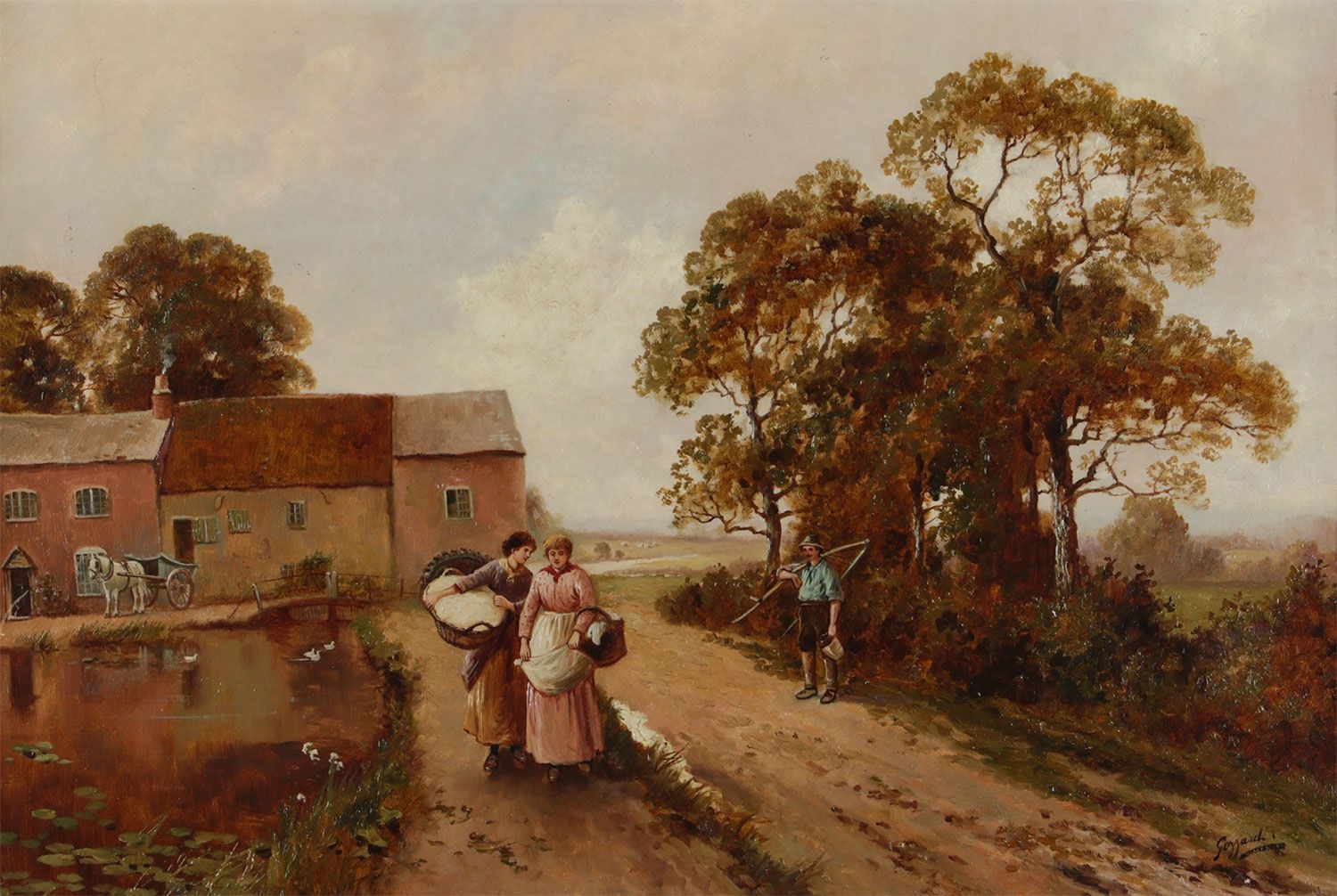 James Walter Gozzard | A CHAT ON THE LANE BY THE VILLAGE POND | MutualArt