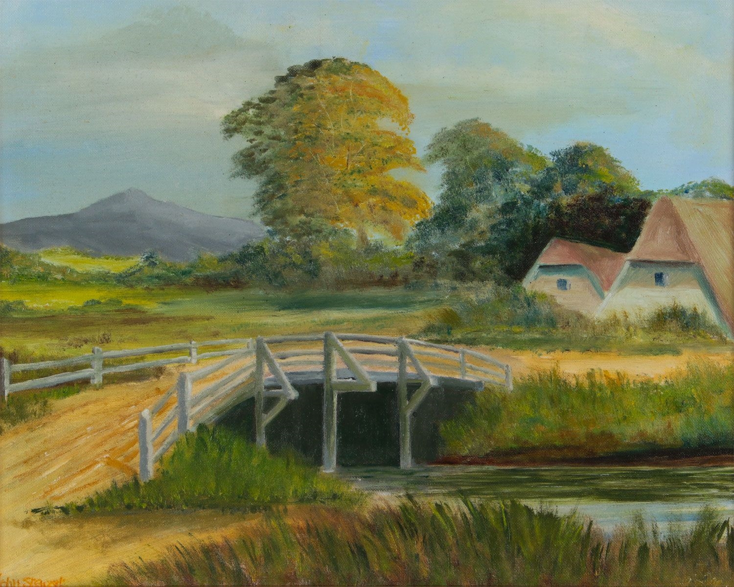 John Stewart | BRIDGE BY FARM BUILDINGS | MutualArt
