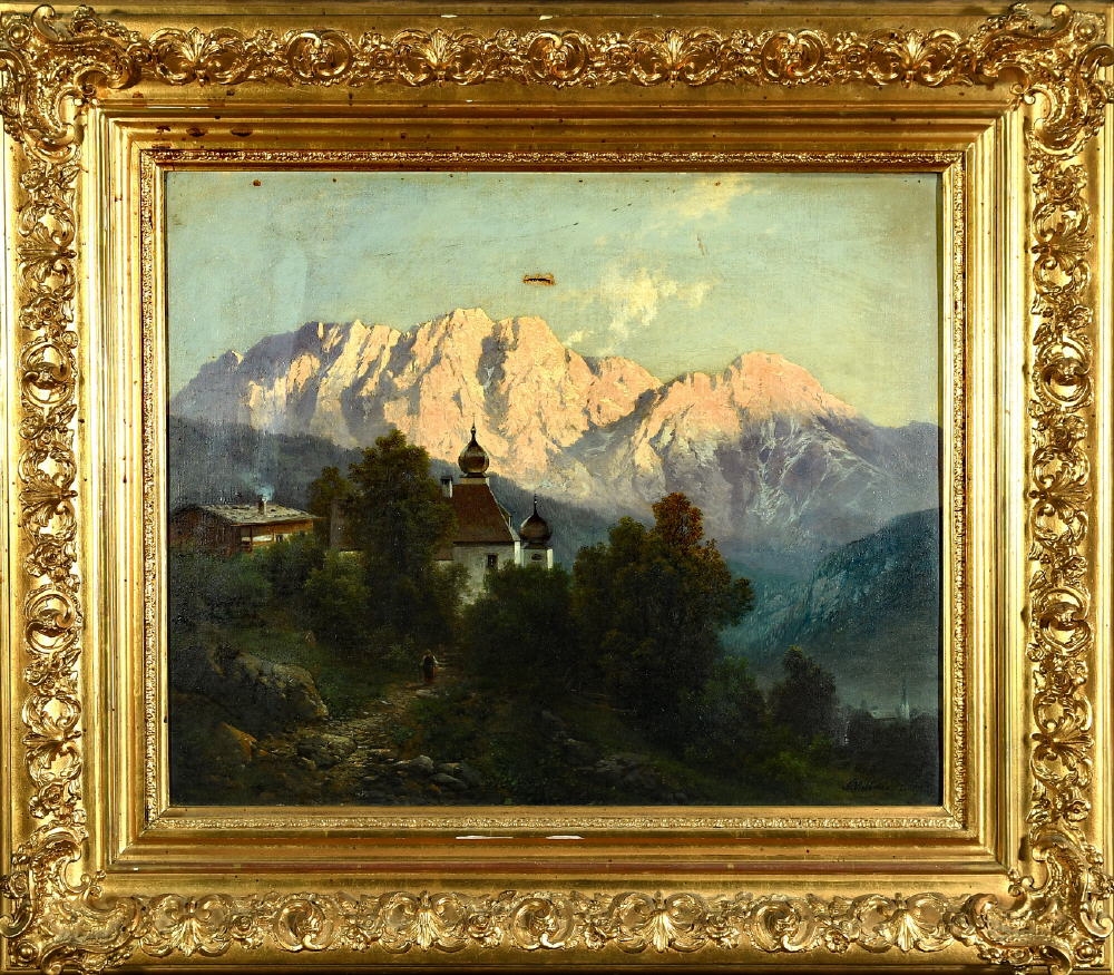 Karl Millner | Kirchdorf vor Bergpanorama (1856) | MutualArt