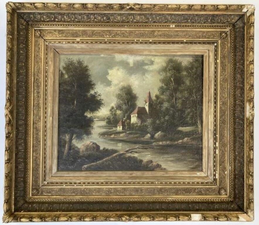 Èmile Vallet | Antique Oil Painting of a Country House. | MutualArt