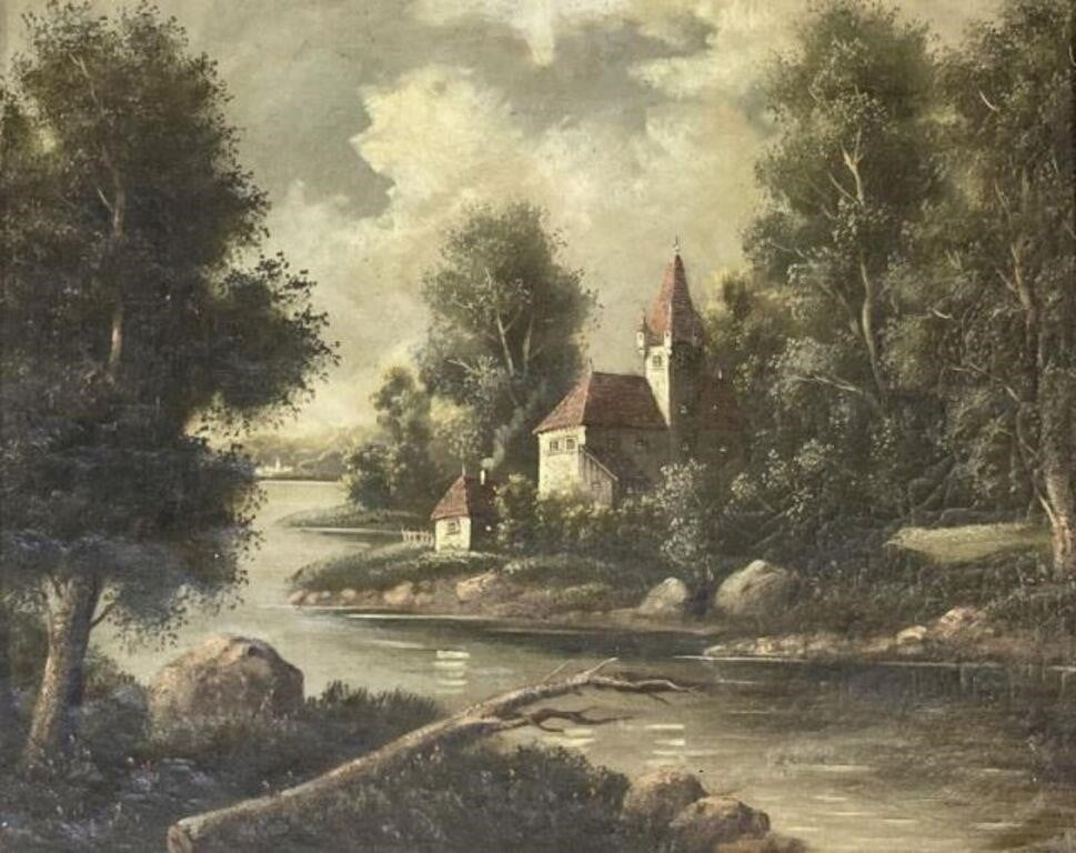 Èmile Vallet | Antique Oil Painting of a Country House. | MutualArt