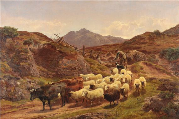William Watson | Drover and cattle in the highlands (1874) | MutualArt