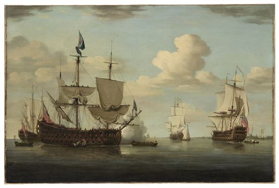 Peter Monamy | Ships of the red squadron at anchor, with the flagship ...