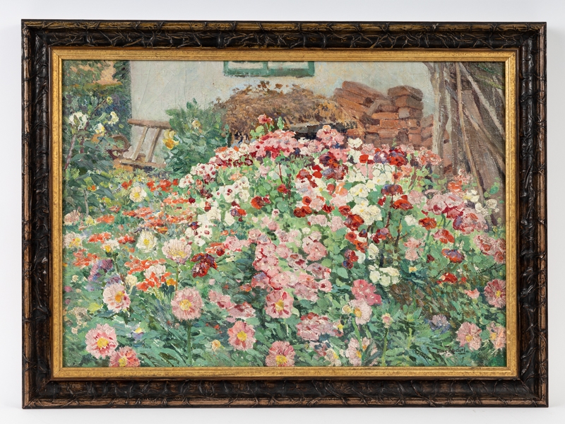 Max Kuchel | Vor einer Hauswand mit allerlei Gerätschaften sommerliche ...