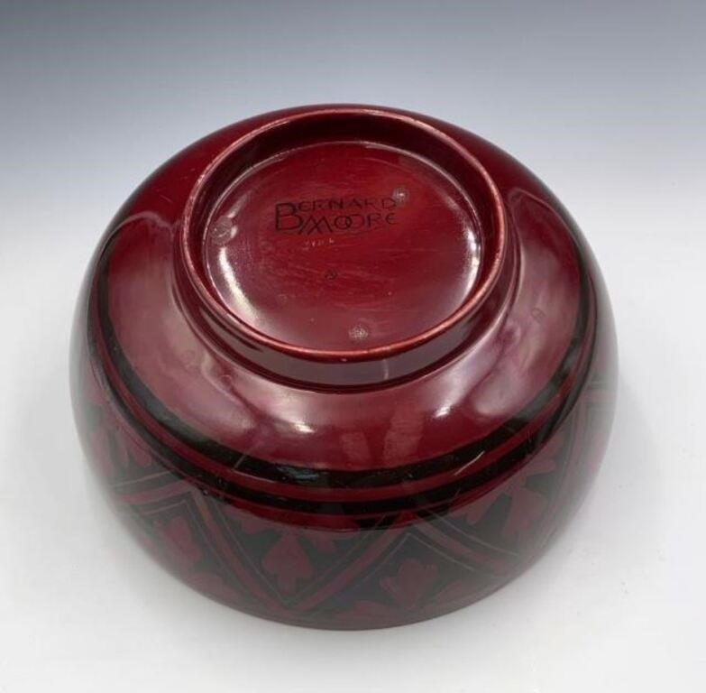 Bernard Moore | Bernard Moore Red Flambe 10 Bowl w/ Flowers. | MutualArt