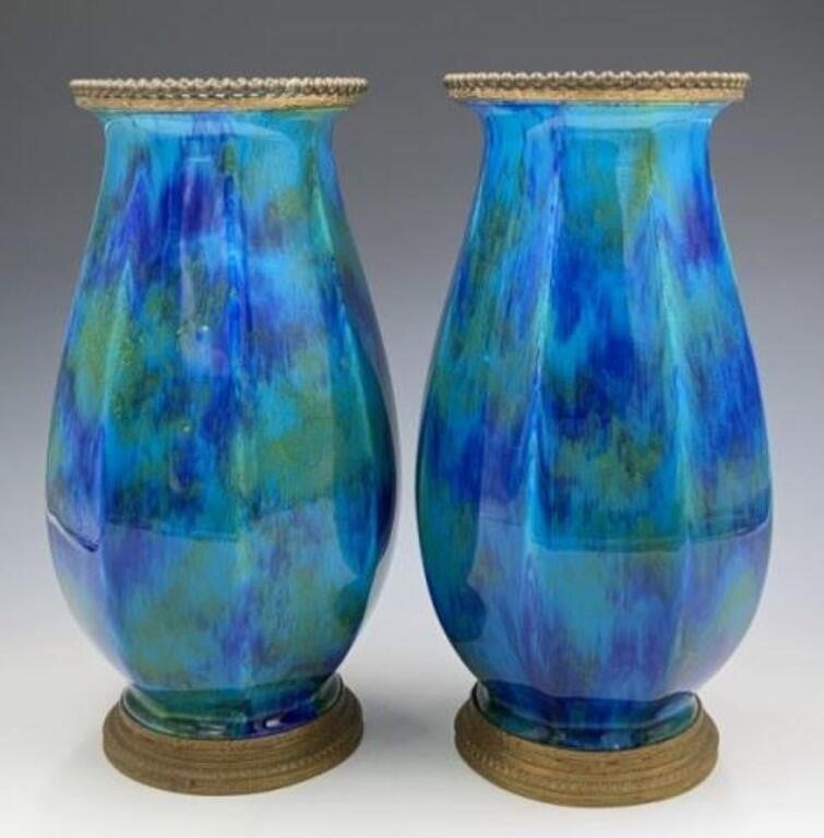 Paul Milet | Pair of Paul Milet Sevres Blue Flambe Vases. | MutualArt
