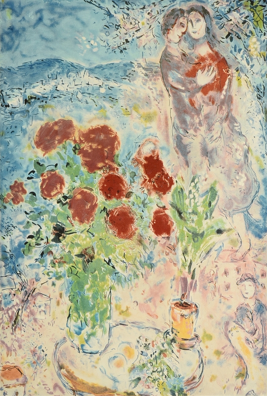 Chagall Marc Red Bouquet With Lovers Compare Similar Artworks
