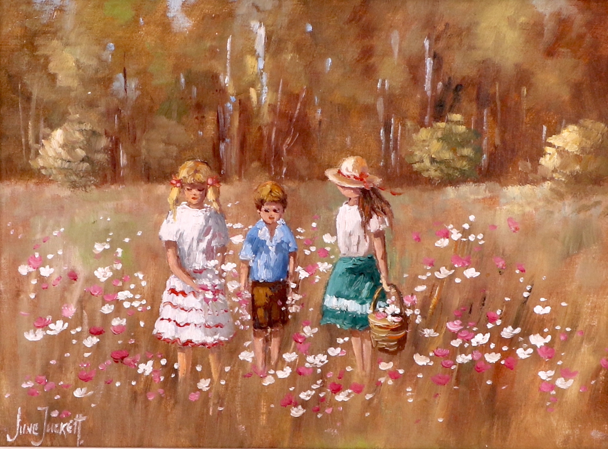 June Tuckett | CHILDREN PLAYING IN A COSMOS FIELD | MutualArt