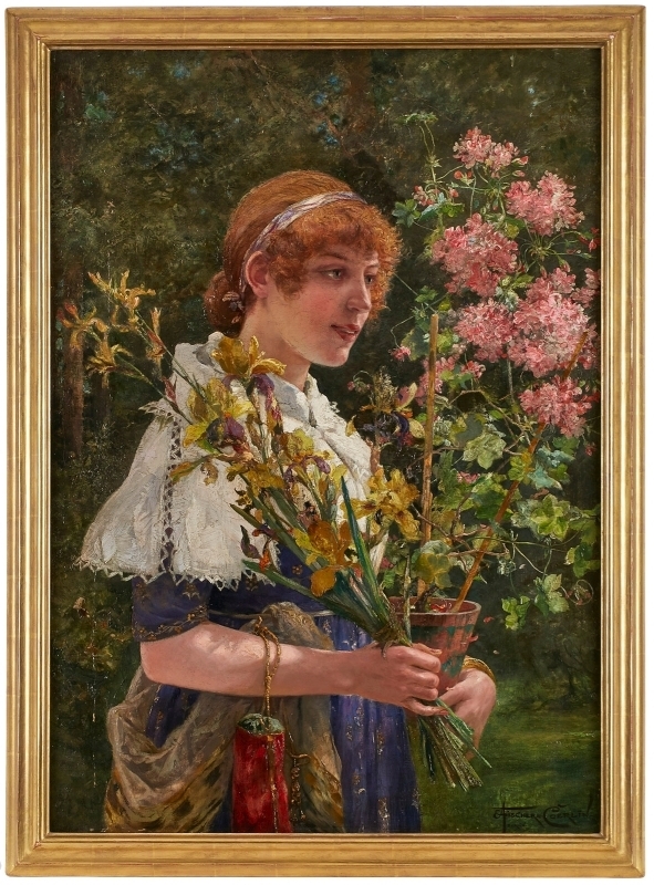 Ernst Albert Fischer-Cörlin | Frauenbildnis mit Blumenstauden | MutualArt