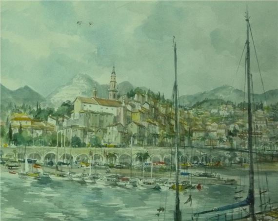 Charles Bone | Charles Bone/Menton/extensive townscape from the sea ...