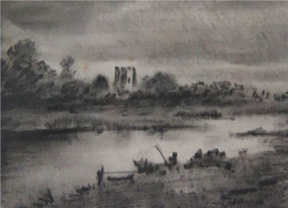 Thomas Monro | Dr Thomas Monro CASTLE BY A LAKE chalk drawing | MutualArt