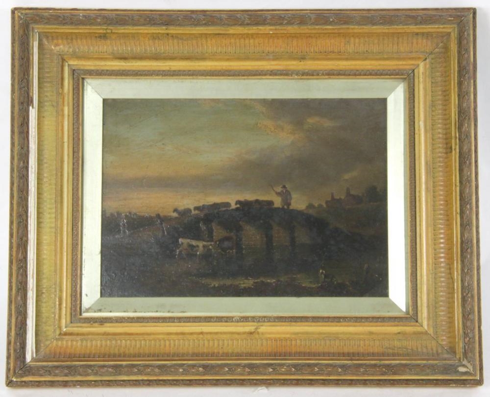 British School, 20th Century | 19th Century English School SHEPHERD DRIVING SHEEP ACROSS A ...