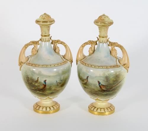 James Stinton | A pair of Royal Worcester vases and covers by James ...
