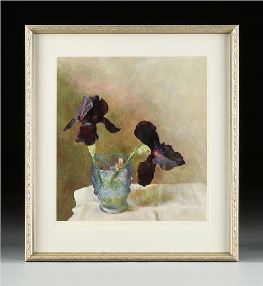 Henriette Wyeth | Still Life of Irises in Blue Glass | MutualArt