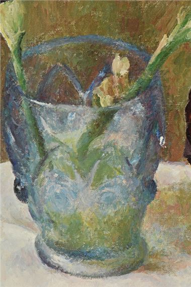 Henriette Wyeth | Still Life of Irises in Blue Glass | MutualArt